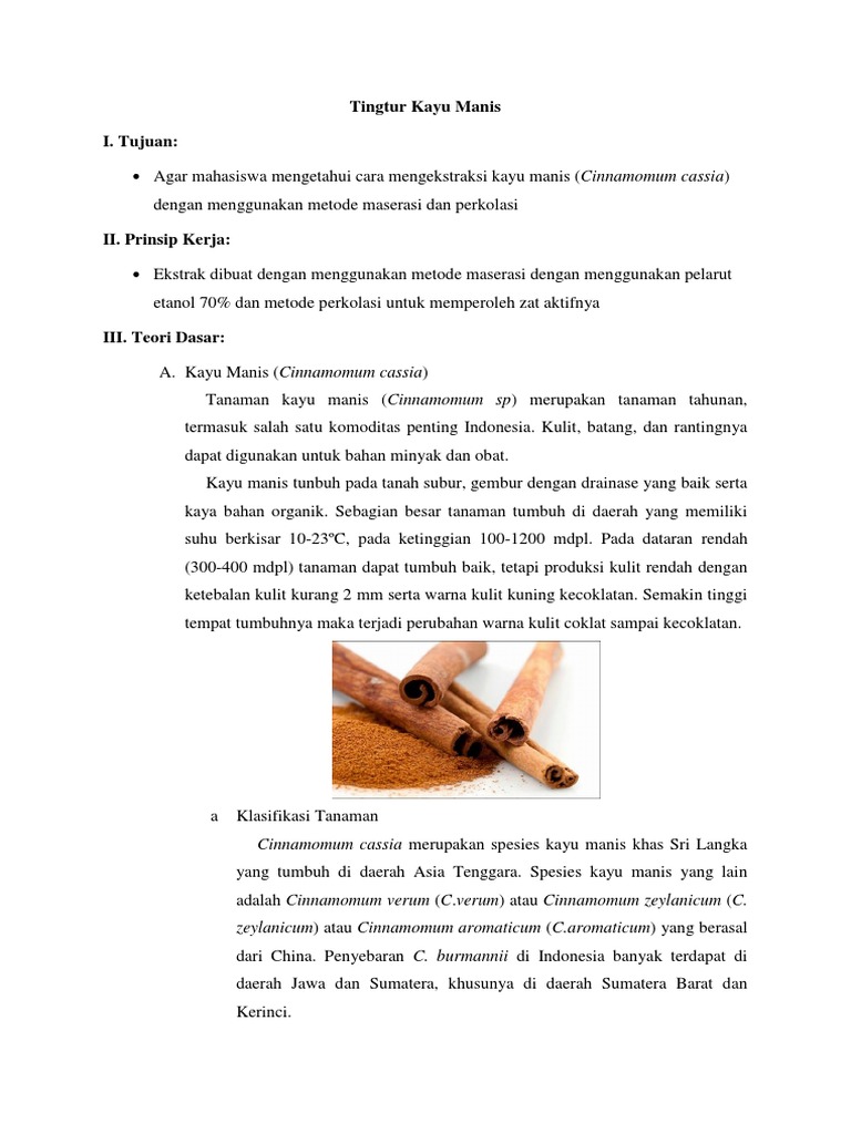 EKSTRAKSI KAYU MANIS DENGAN METODE MASERASI DAN PERKOLASI | PDF