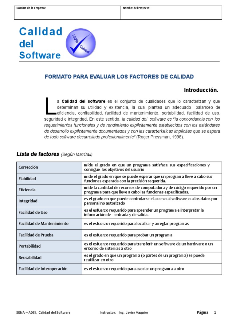 Ejemplo Formato - Pruebas de Calidad Del Software (1 | Descargar gratis PDF | Calidad de ...
