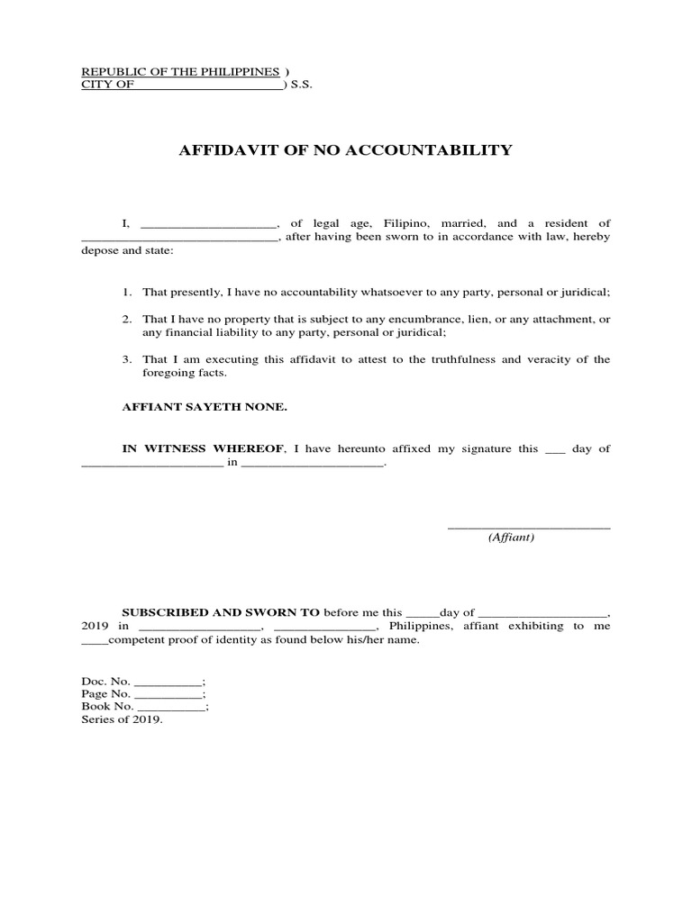 Affidavit of No Accountability Template | PDF