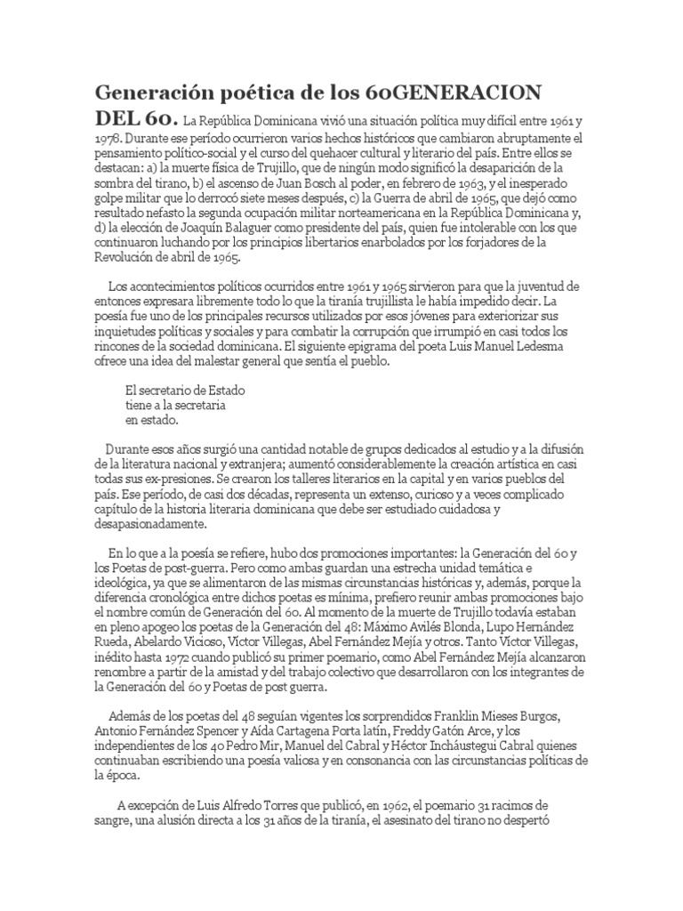 Generación Poética de Los 60GENERACION DEL 60 | PDF | República ...