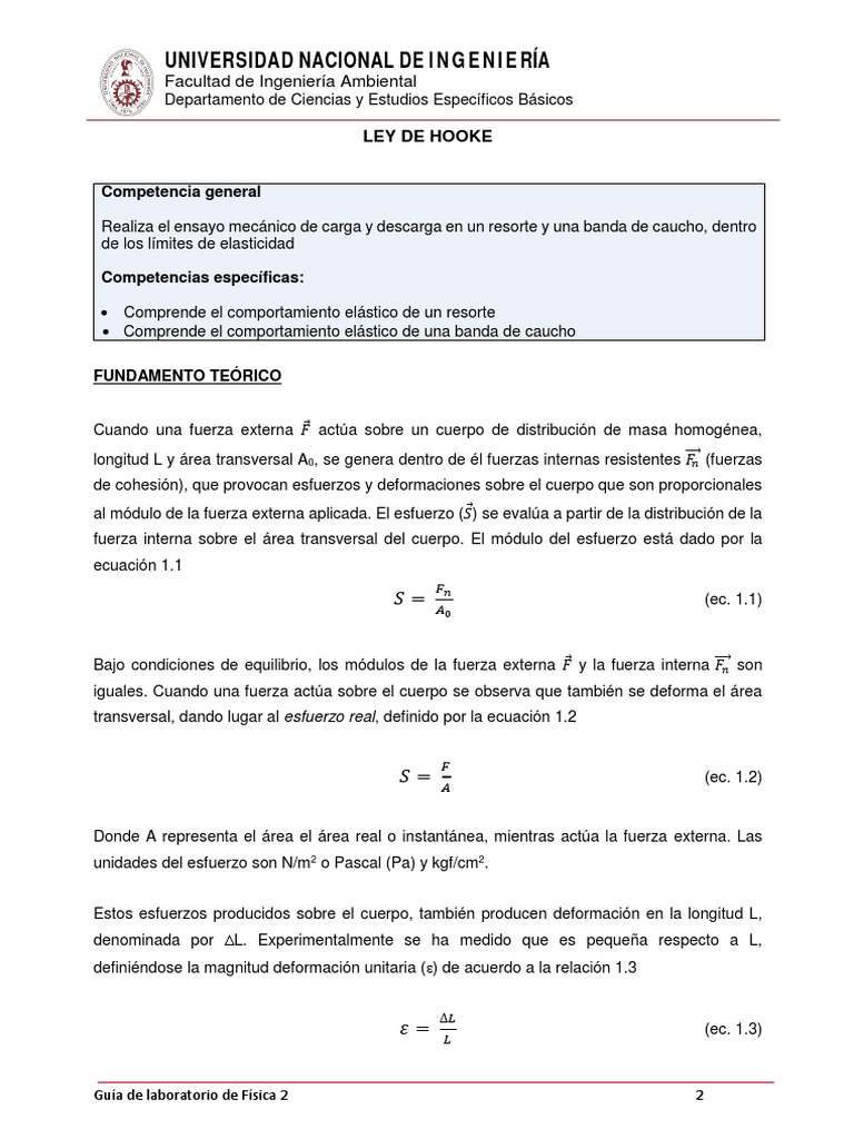 Guia Ley de Hooke PDF | PDF | El módulo de Young | Elasticidad (Física)