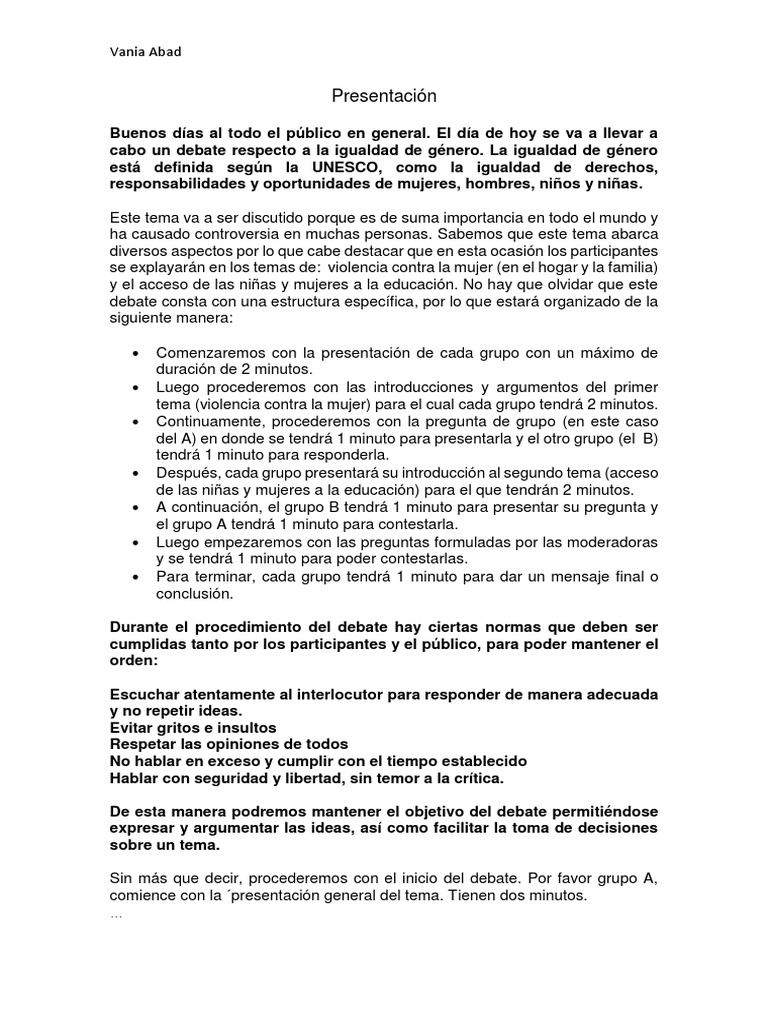 Debate Igualdad de Género | PDF | Igualdad de género | Estudios de género