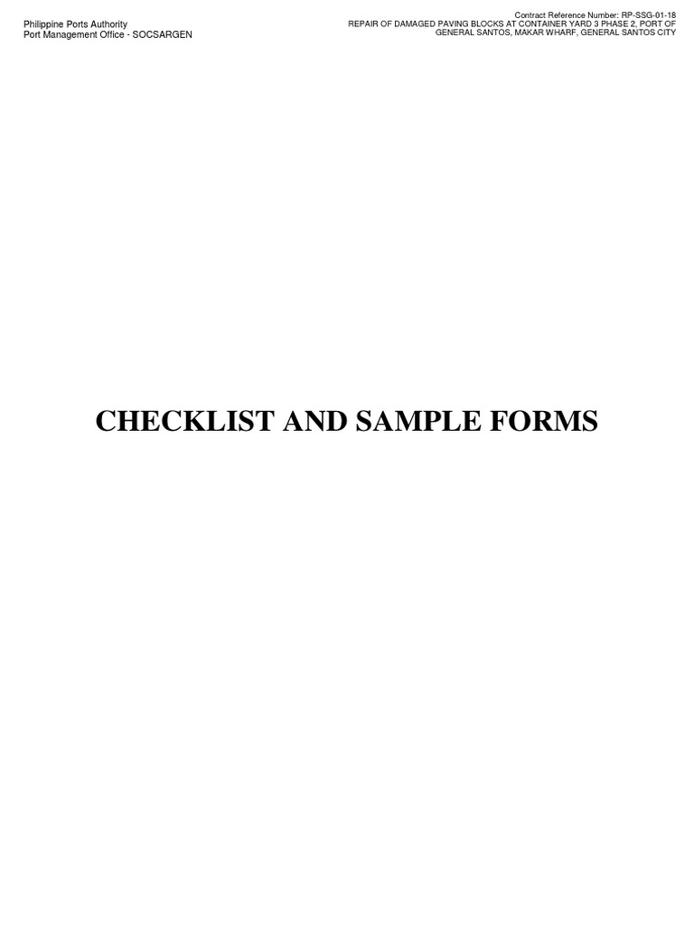 Checklist and Sample Forms: Philippine Ports Authority Port Management ...