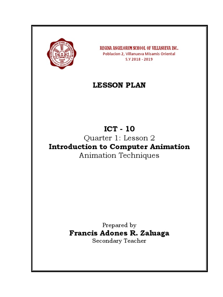 Lesson Plan - ICT - 10 - Q1L2 - Animation Techniques | PDF | Animation ...