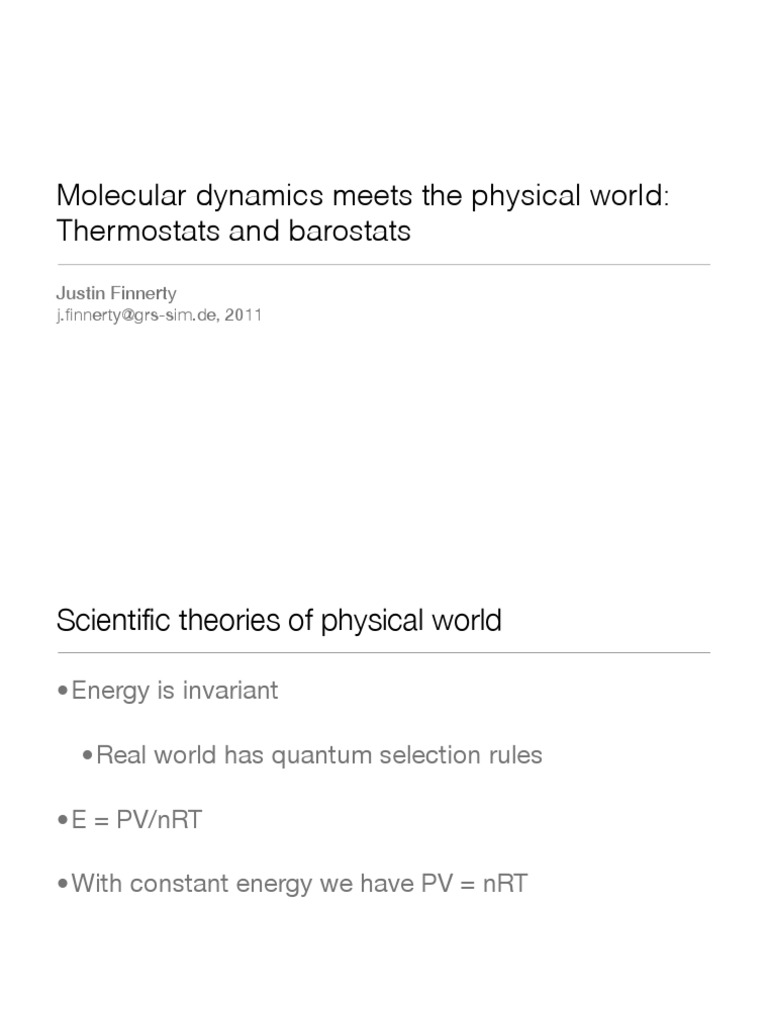 Thermostats and Barostats in MD Simulations | PDF | Molecular Dynamics ...