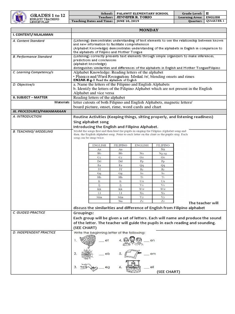 Day 1 DLP English 2 q1 w2 June 10 2019 | PDF | Lesson Plan | Teachers