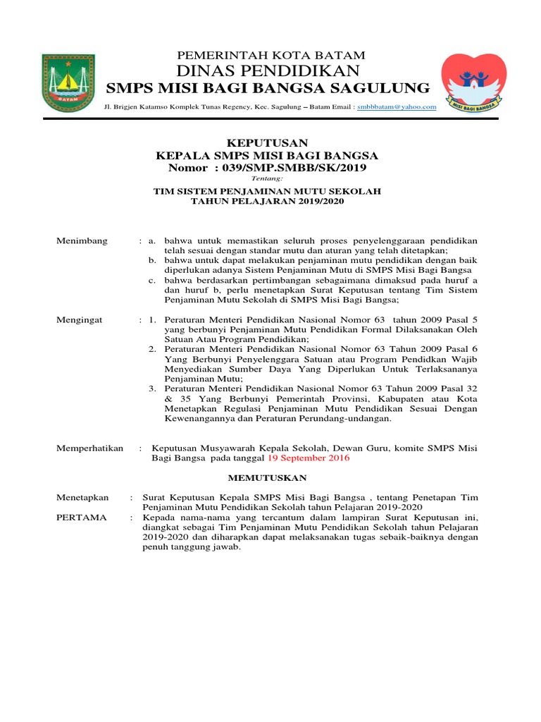 Contoh SK Tim Spmi SMK Jakarta | PDF