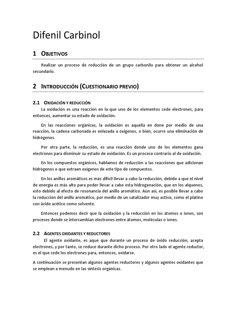 Previo Difenil Carbinol | PDF | Redox | Compuestos orgánicos