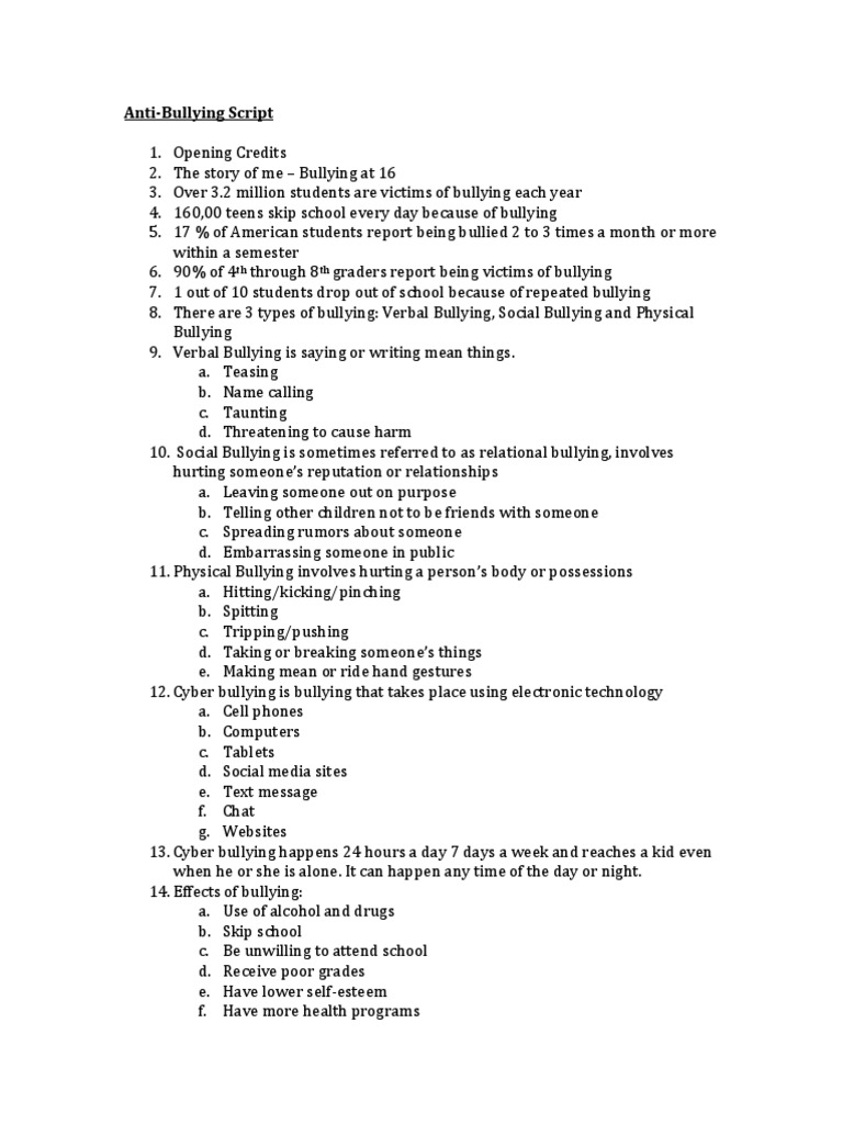 Anti Bullying Script | PDF | Bullying | Cyberbullying