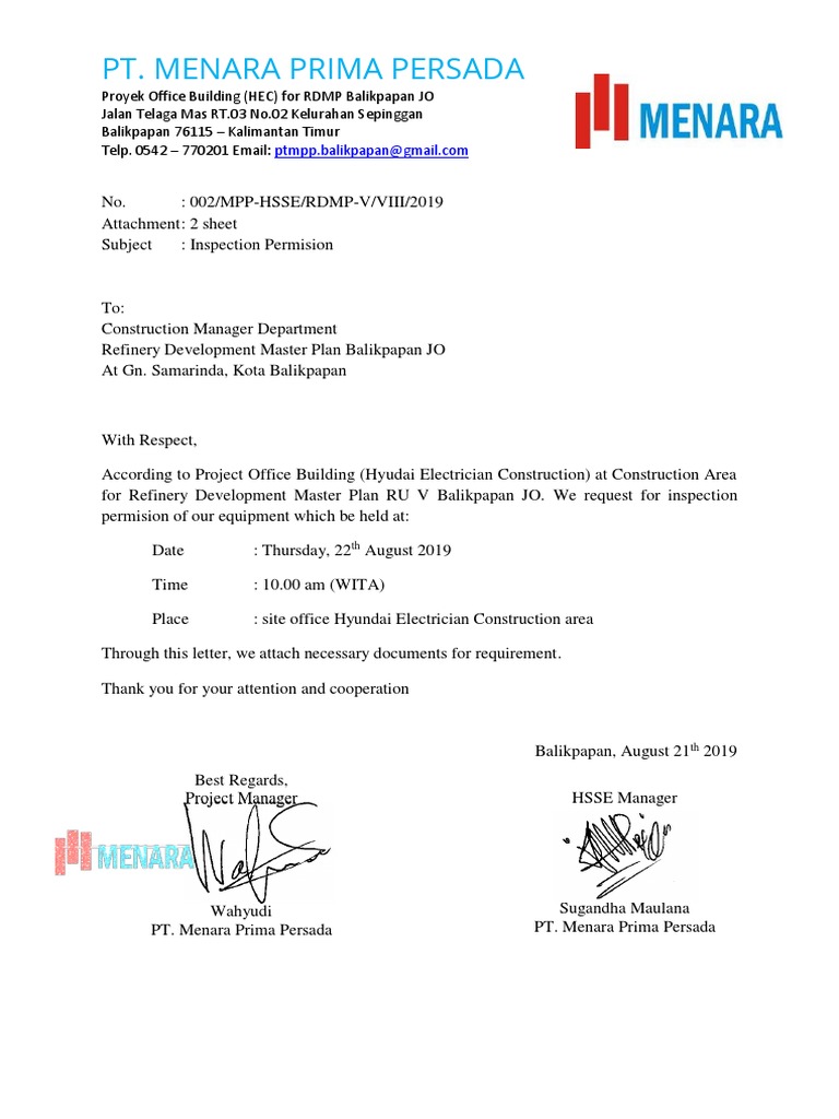 Inspection Equipment Request Letter | PDF | Business