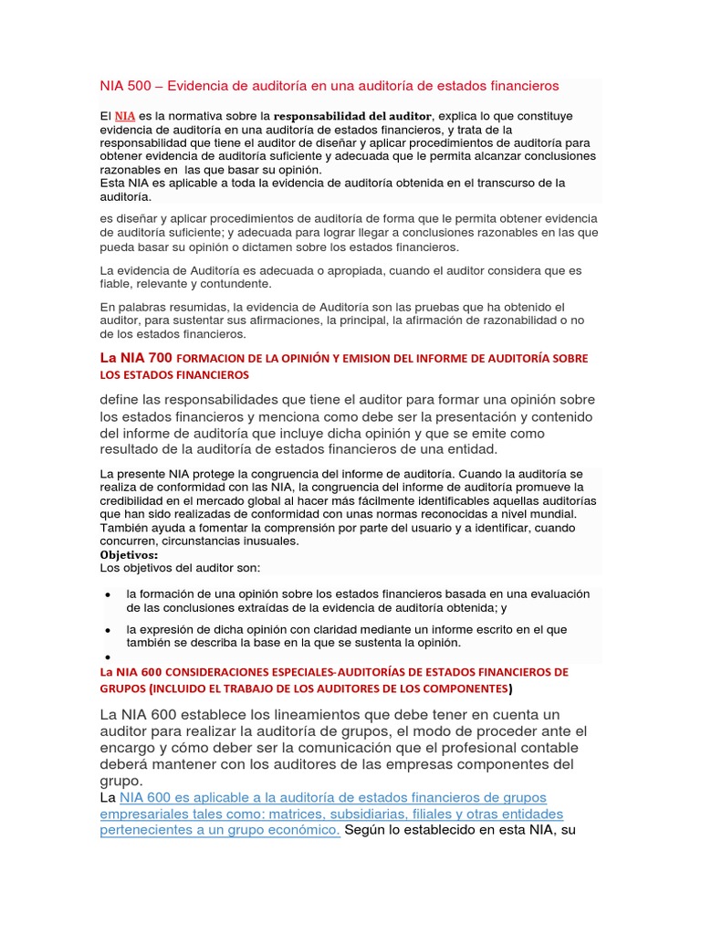 NIA 500 - Evidencia de Auditoría en Una Auditoría de Estados ...