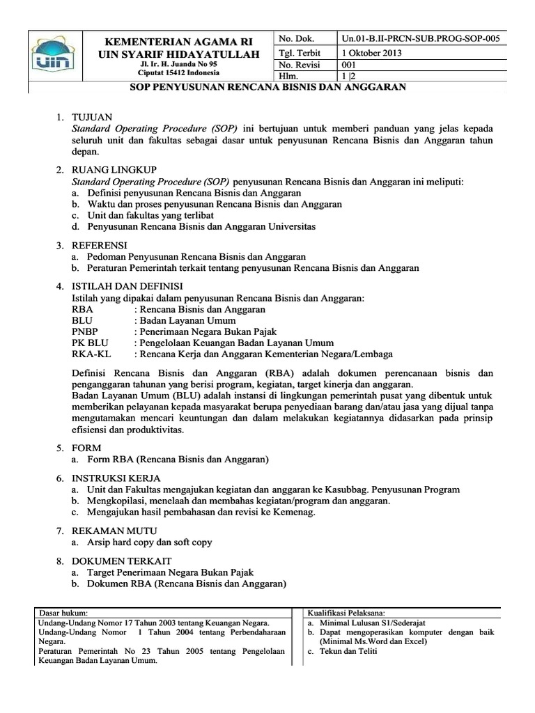 Sop Penyusunan Rba | PDF