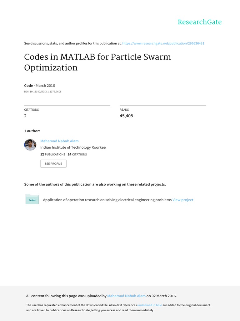 PSO Codes Matlab | PDF | Mathematical Optimization | Algorithms