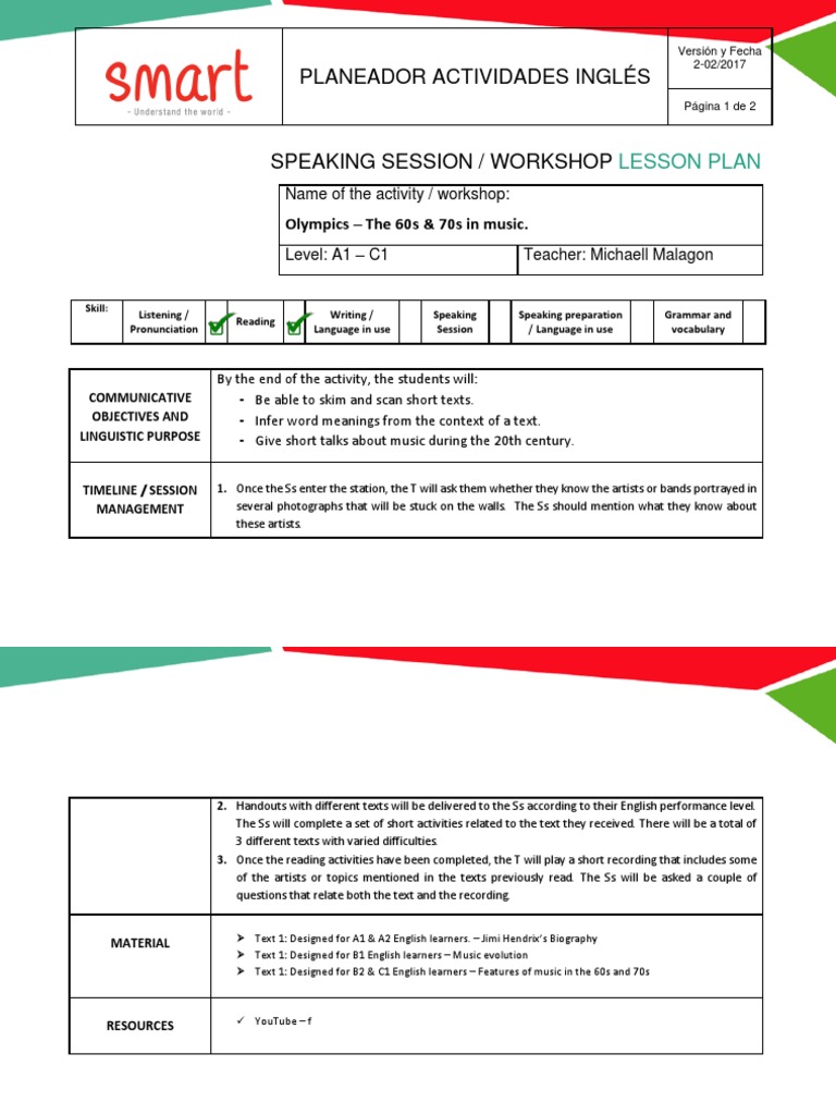 Planeador Actividades Inglés: Lesson Plan | PDF | English Language ...