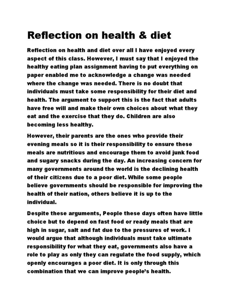Reflection On Healthy Diet | PDF