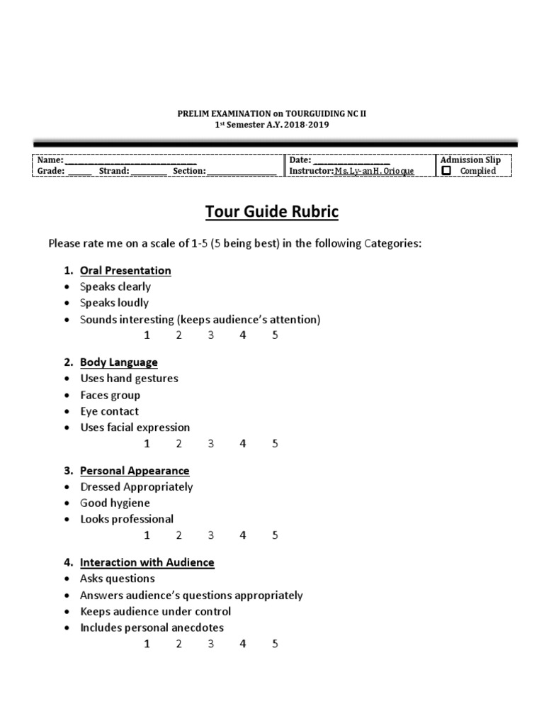 Tour Guiding NC II Prelim Exam 2018-2019 | PDF | Foreign Language Studies