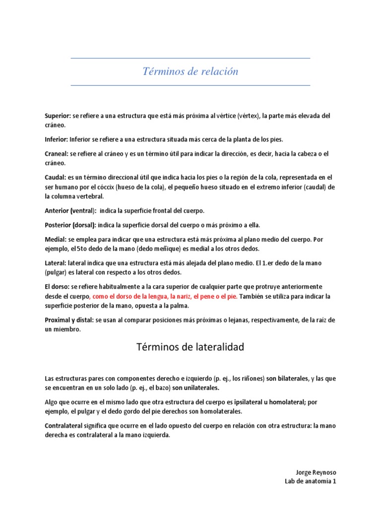 Términos de Lateralidad en Anatomía | PDF | Mano | Términos anatómicos ...