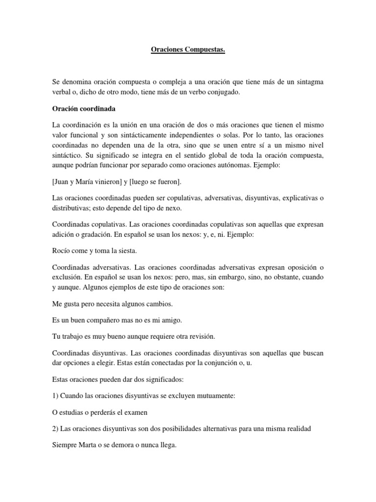 Oraciones Simples Y Oraciones Compuestas 150 Ejemplos CRÍTICOS LENGUA
