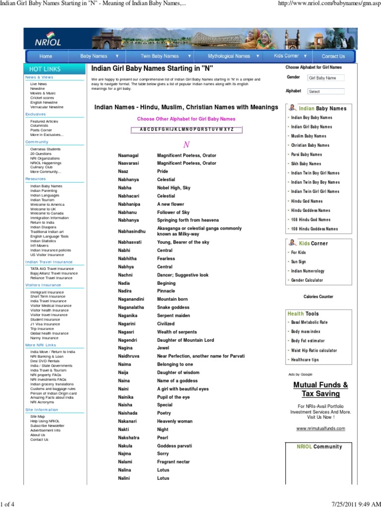 Indian Girl Baby Names PDF | Download Free PDF | Insurance | Religion ...