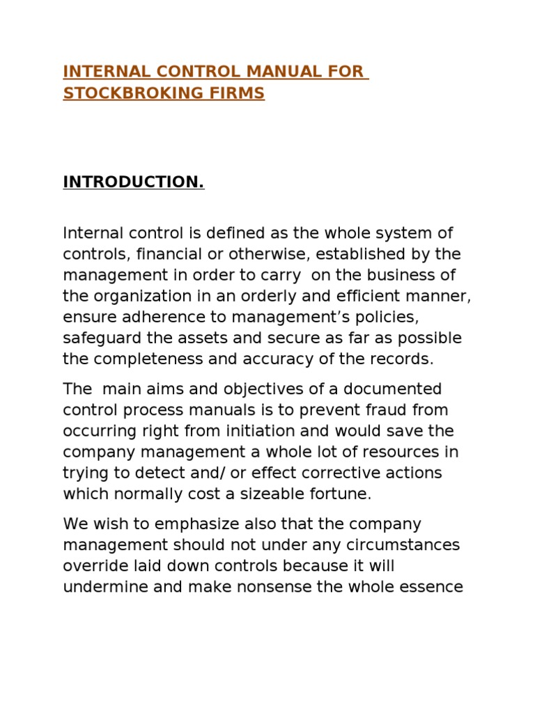 Internal Control Manual For Stockbroking Firms | PDF | Margin (Finance ...