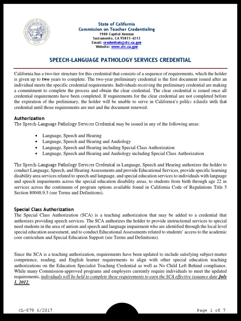 Speech-Language Pathology Services Credential: Authorization | PDF ...