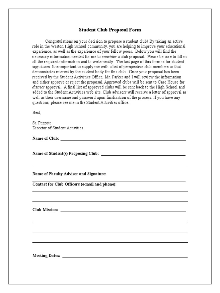 Student Club Proposal Form | Business