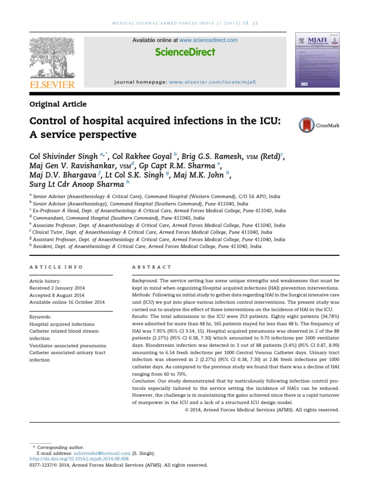 Control of Hospital Acquired Infections in The ICU: A Service ...