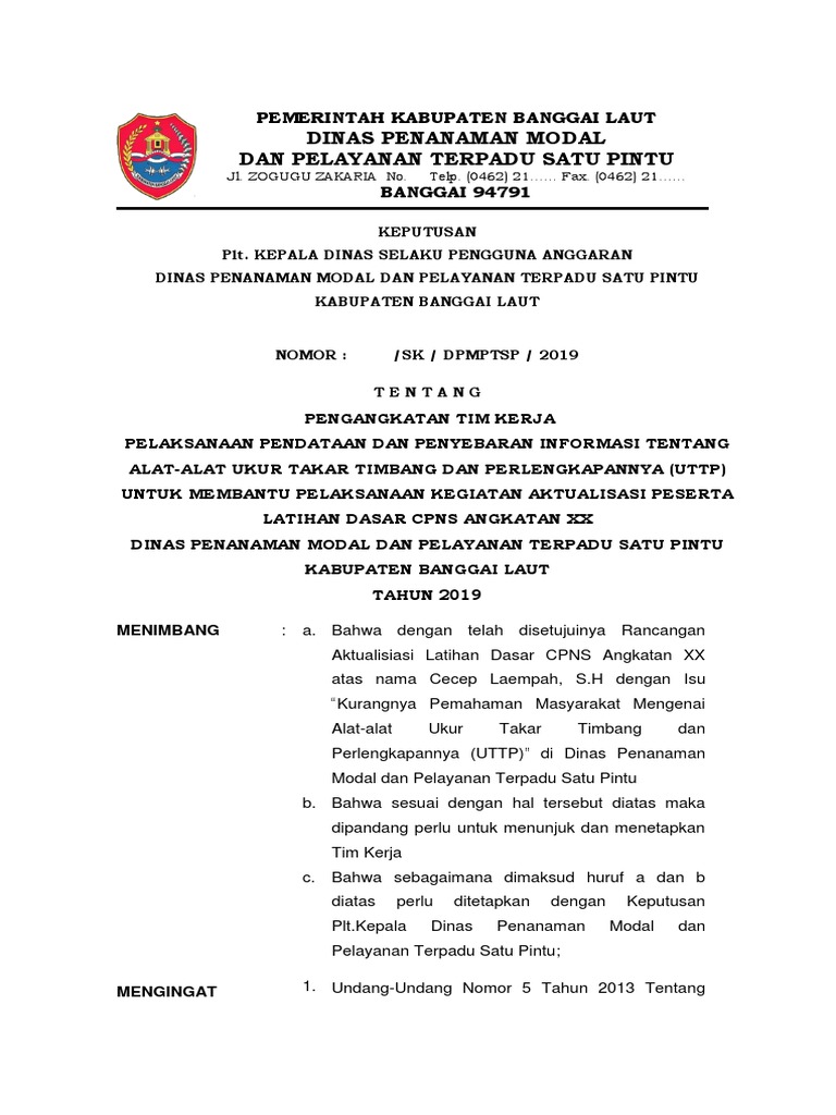 SK Pembentukan Tim Kerja Aktualisasi | PDF