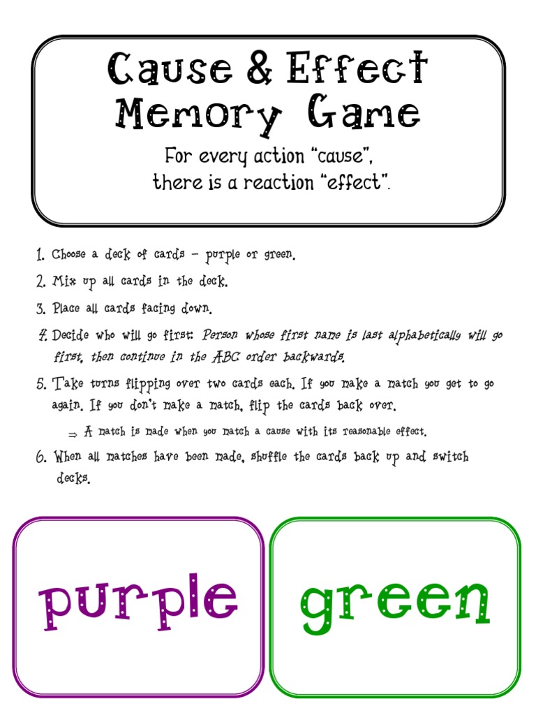 Cause & Effect Memory Game: Purple | PDF | Ephemera | Playing Cards