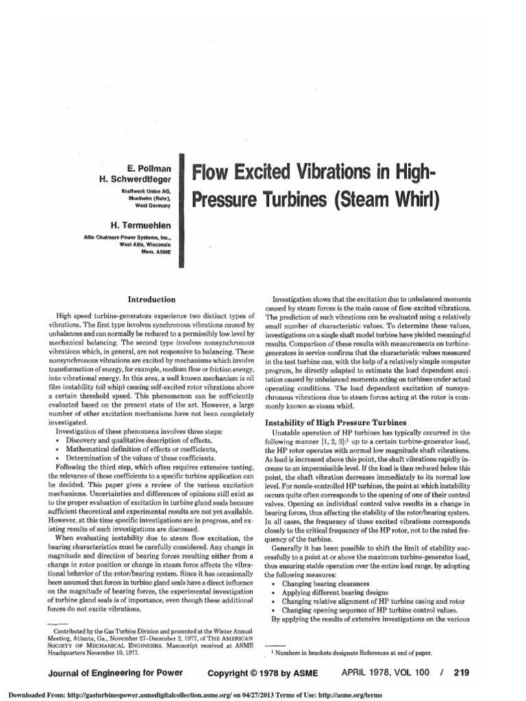 Flow Excited Vibration in High-Pressure Turbines (Steam Whirl) | PDF ...