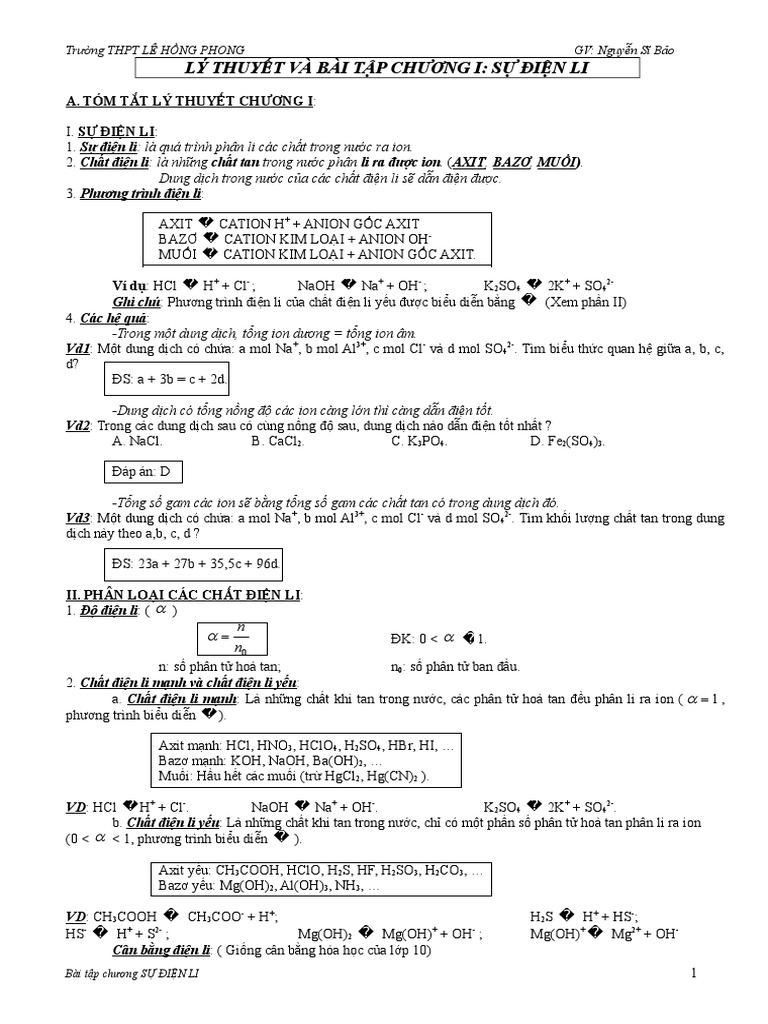Ly Thuyet Va Bai Tap Chuong 1 Lop 11 | PDF