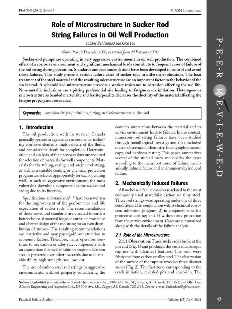 Role of Microstructure in Sucker Rod String Failures in Oil Well ...