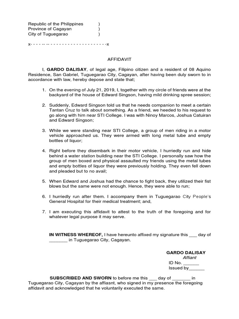 Affidavit of Witness | PDF | Affidavit | Philippines