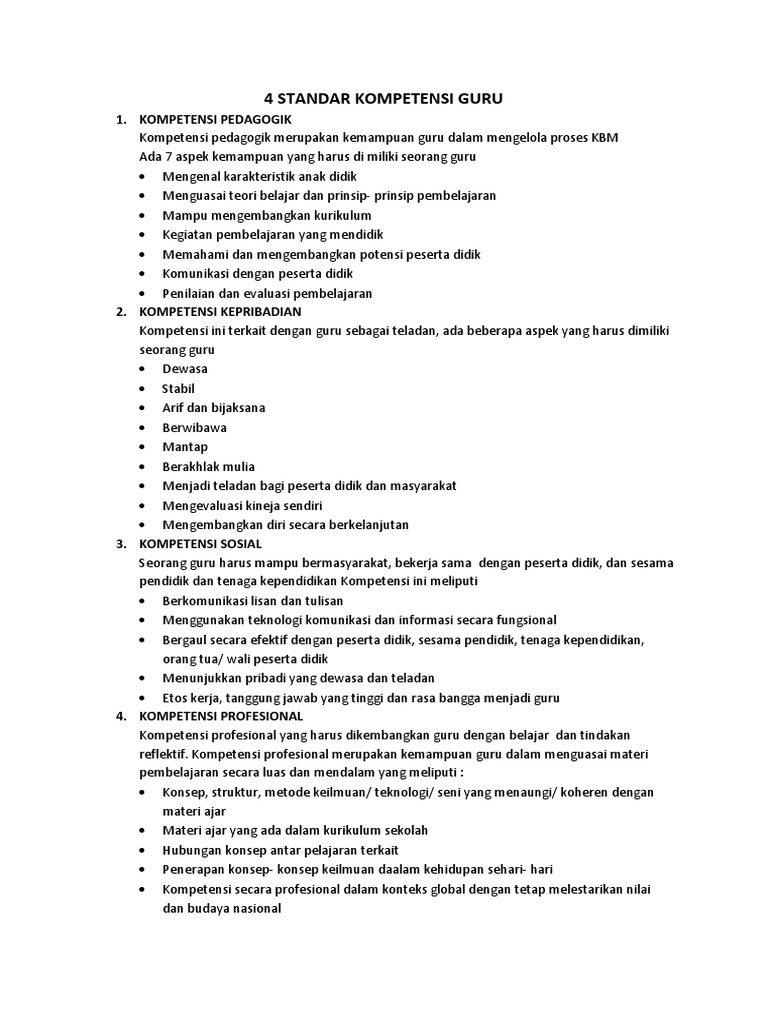 4 Standar Kompetensi Guru | PDF
