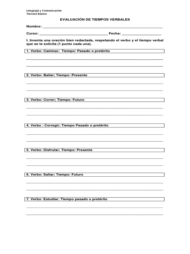 Evaluación de Tiempos Verbales | PDF | Verbo | Ajedrez