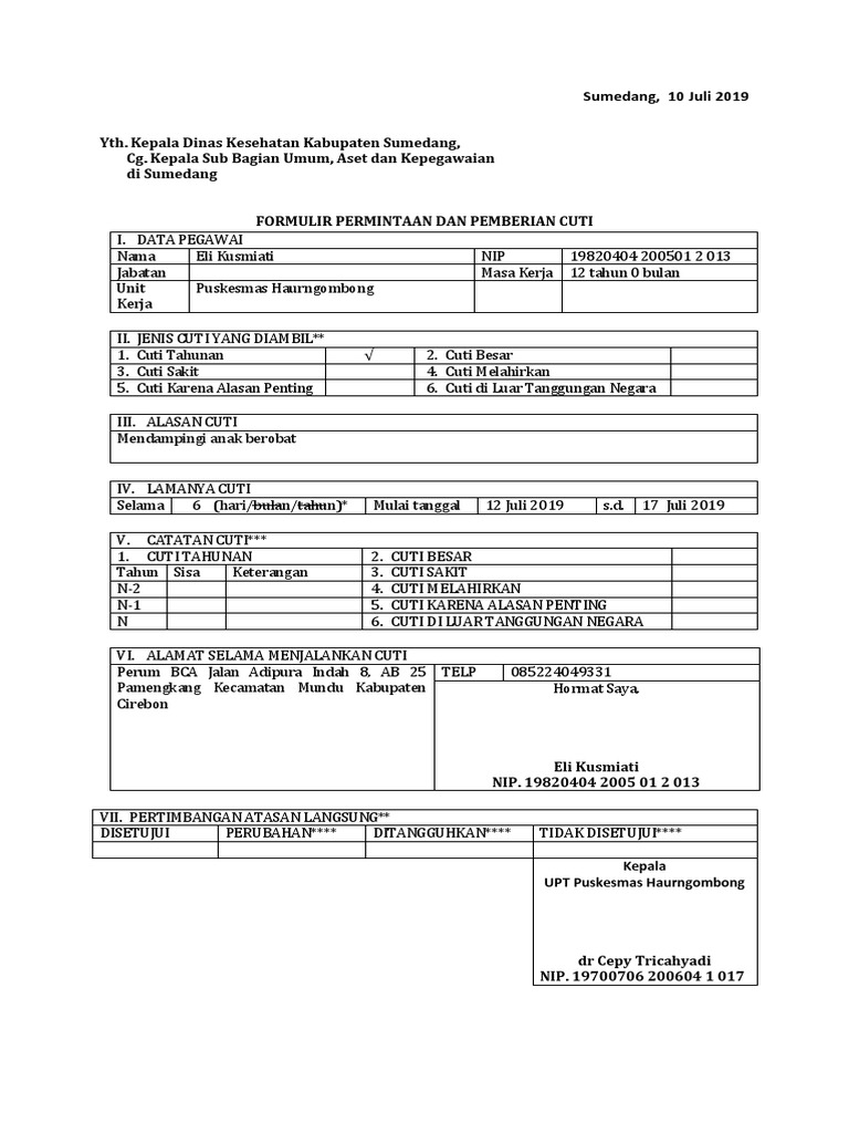 Format Cuti Tahunan Pns 20181 | PDF