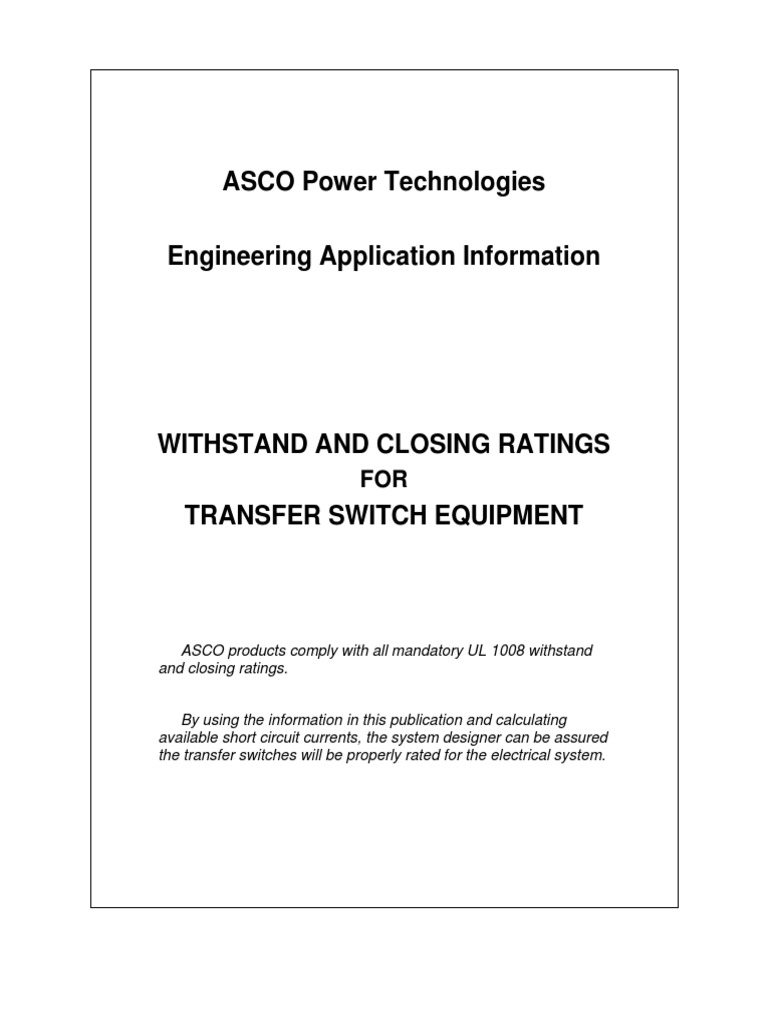 Withstand and Closing Ratings For Ats Asco | PDF | Fuse (Electrical ...