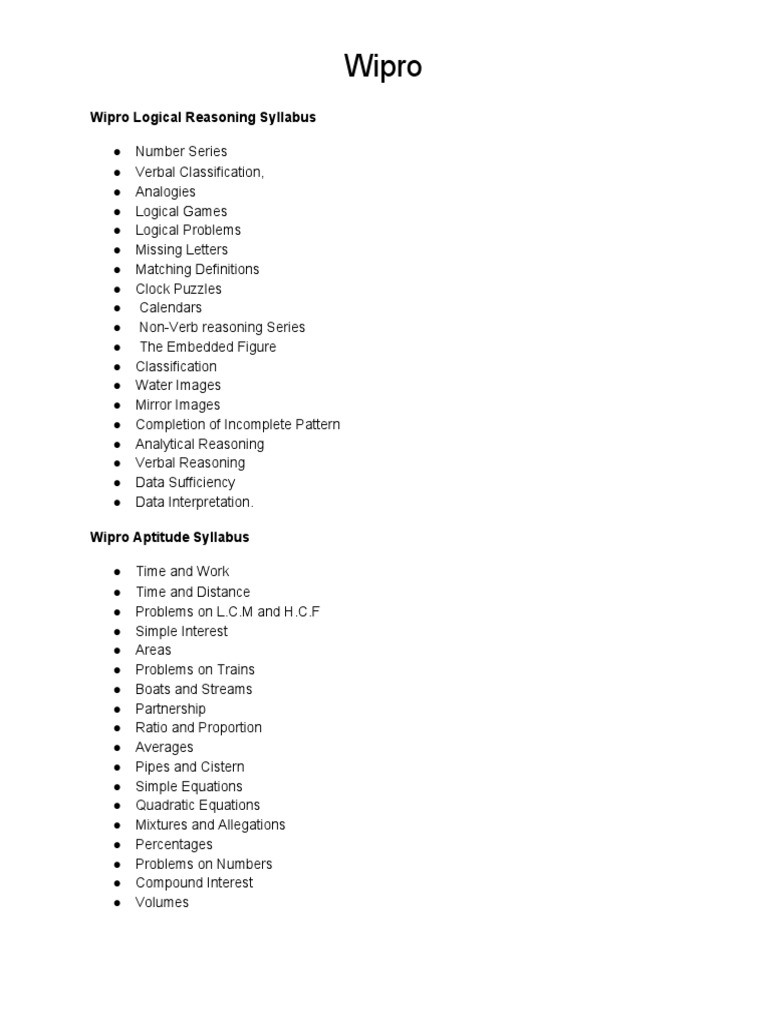 Wipro: Wipro Logical Reasoning Syllabus | PDF Wipro: Wipro Logical Reasoning Syllabus | PDF