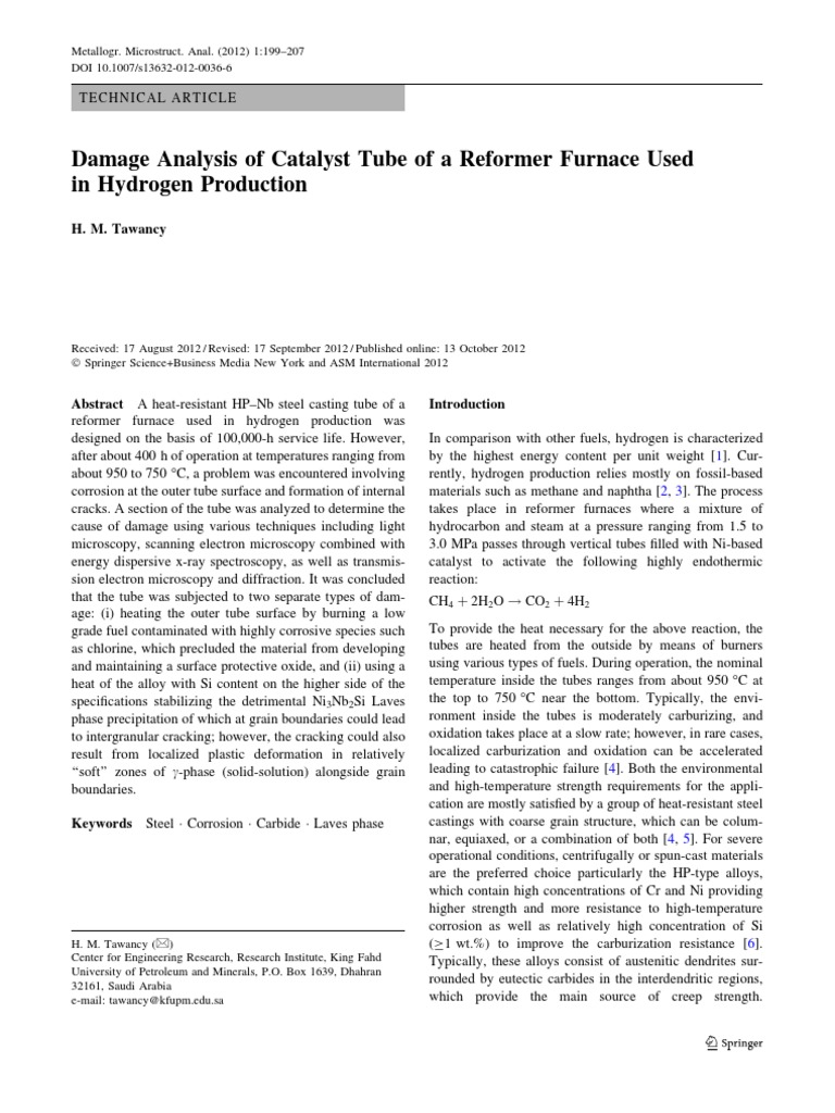 Damage Analysis of Catalyst Tube of Reformer Furnace | PDF | Electron ...