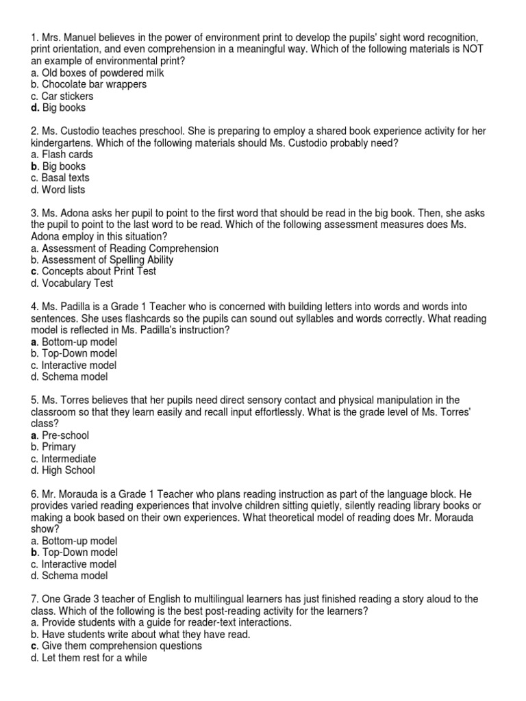 Developmental Reading Let Exam | PDF | Reading Comprehension | Teachers