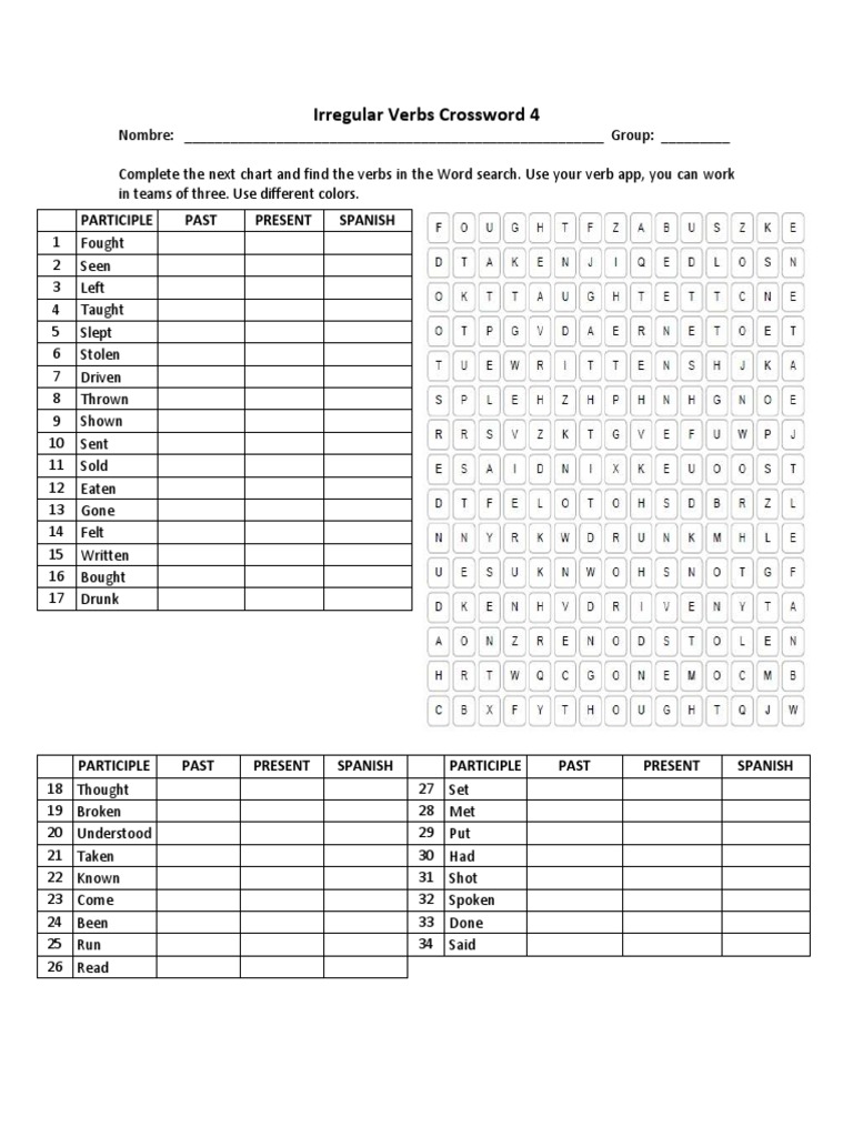 Irregular Verbs Crossword Activity | PDF
