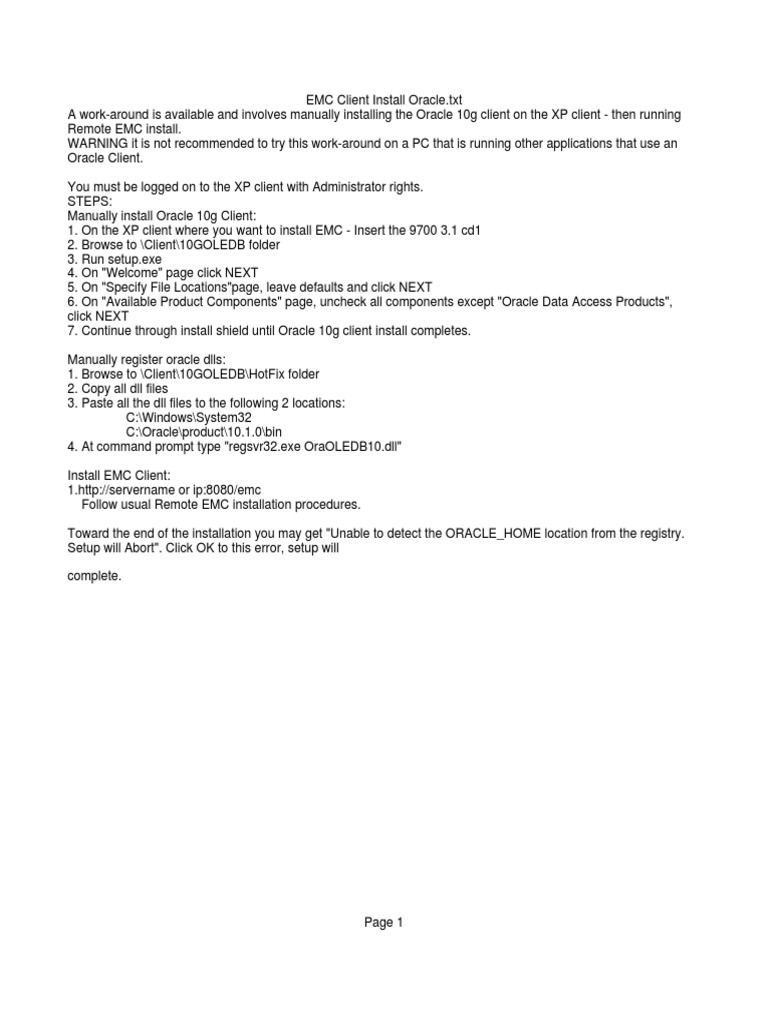 EMC Client Install Oracle | PDF