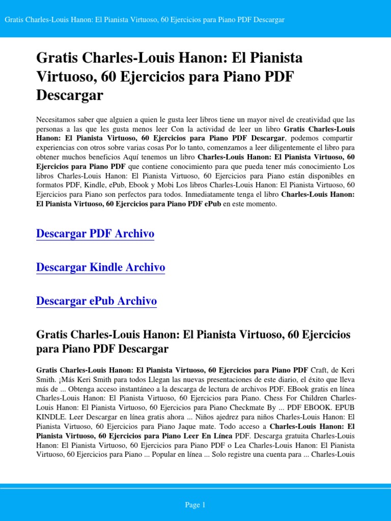 Charles Louis Hanon El Pianista Virtuoso 60 Ejercicios para Piano PDF ...