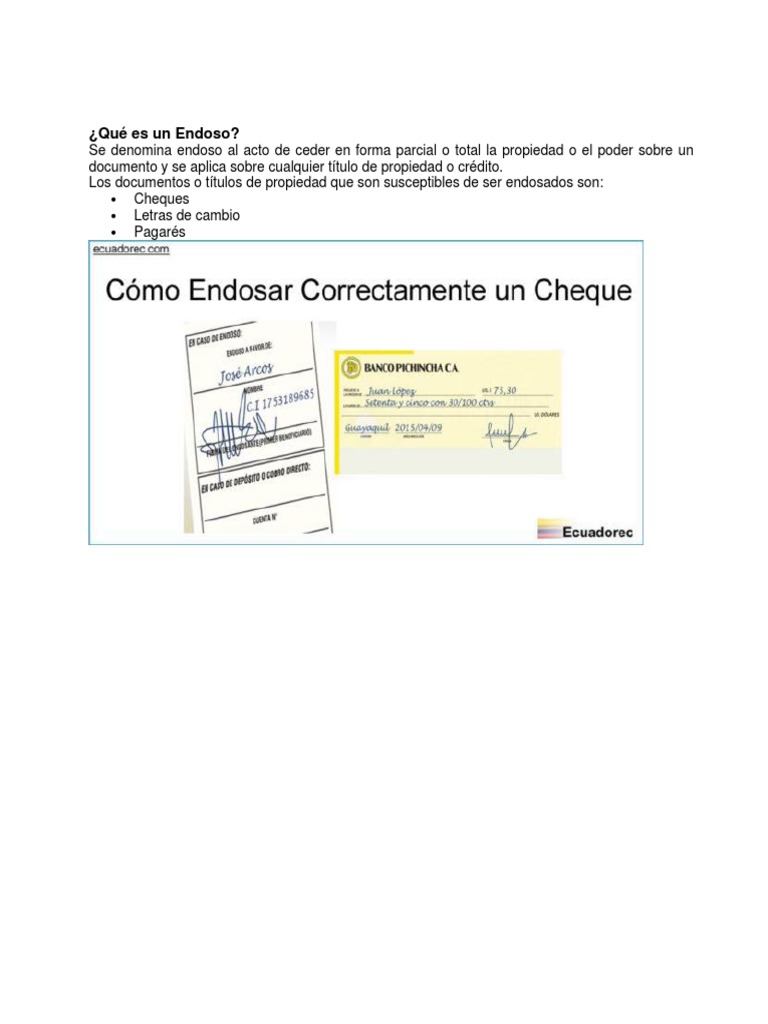 Qué Es Un Endoso | PDF | Pagaré | Cheque
