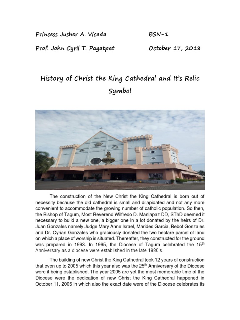 History of Christ The King Cathedral and It's Relic Symbol | PDF ...
