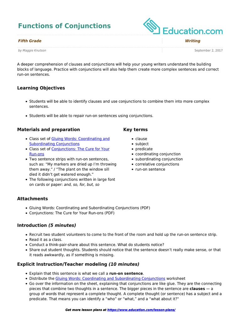 Functions of Conjunctions PDF | PDF | Sentence (Linguistics) | Syntax