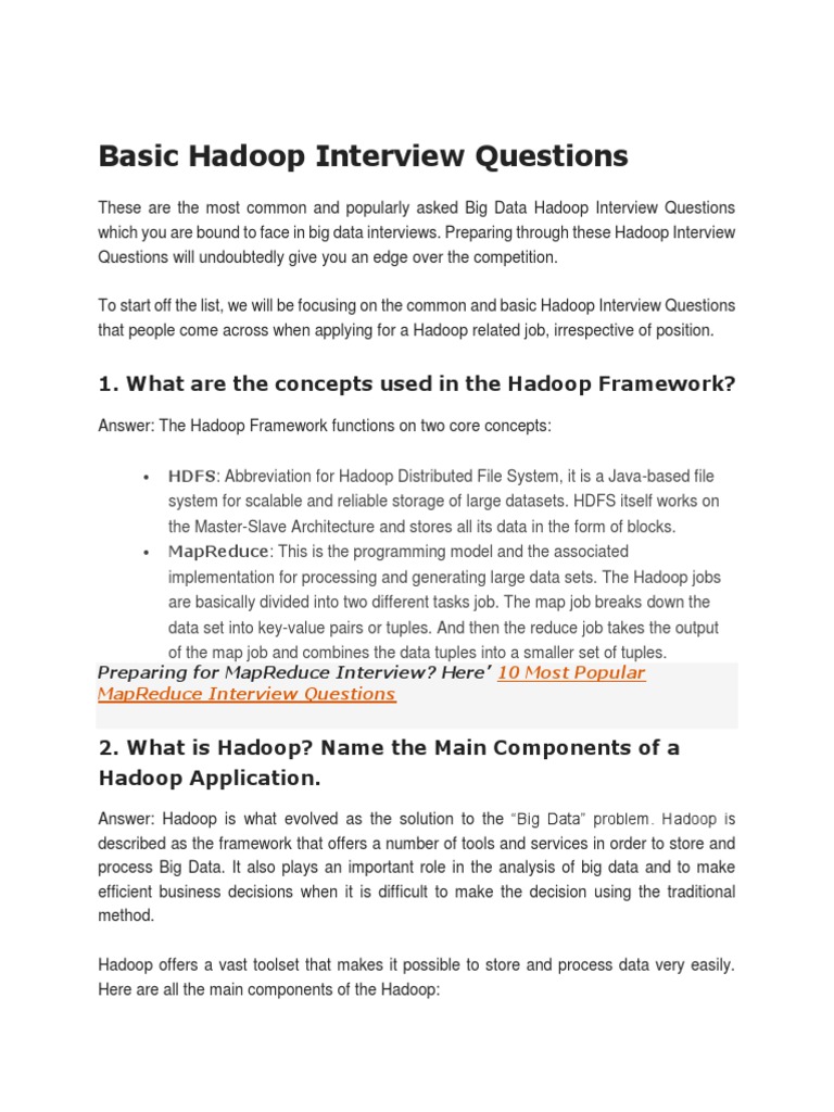 Basic Hadoop Interview Questionsxyzz | PDF | Apache Hadoop | Map Reduce