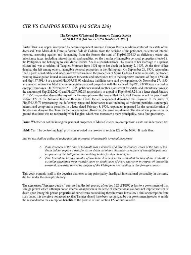 CIR vs. Campos Rueda | PDF | Estate Tax In The United States ...