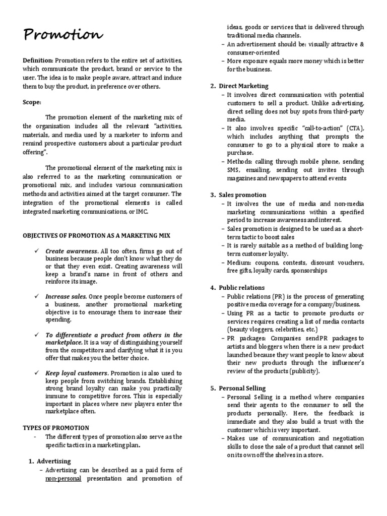 Promotion: Definition: Promotion Refers To The Entire Set of Activities ...