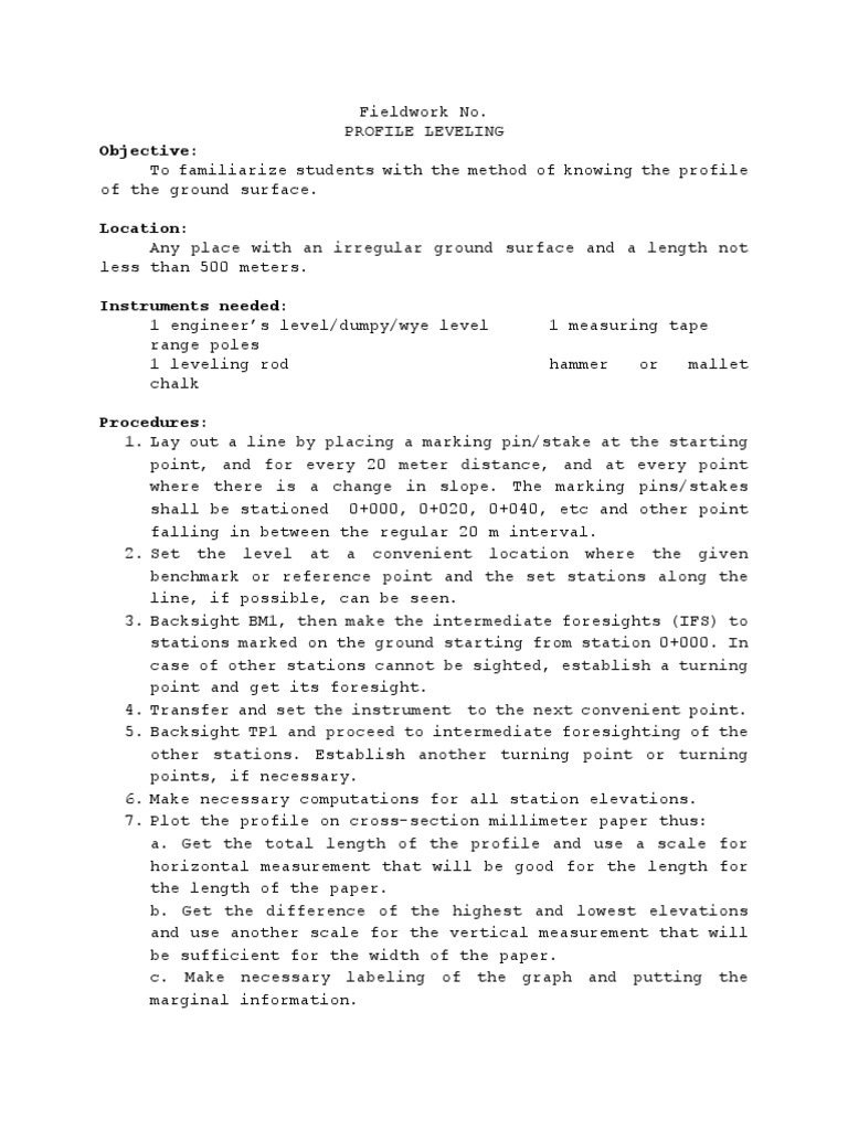 Fieldwork No 3-Surveying-Differential Leveling-CSU Carig | PDF | Nature | Teaching Mathematics